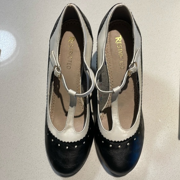 Restricted | Shoes | Restricted Showcase Black And White Tstrap Wedge ...